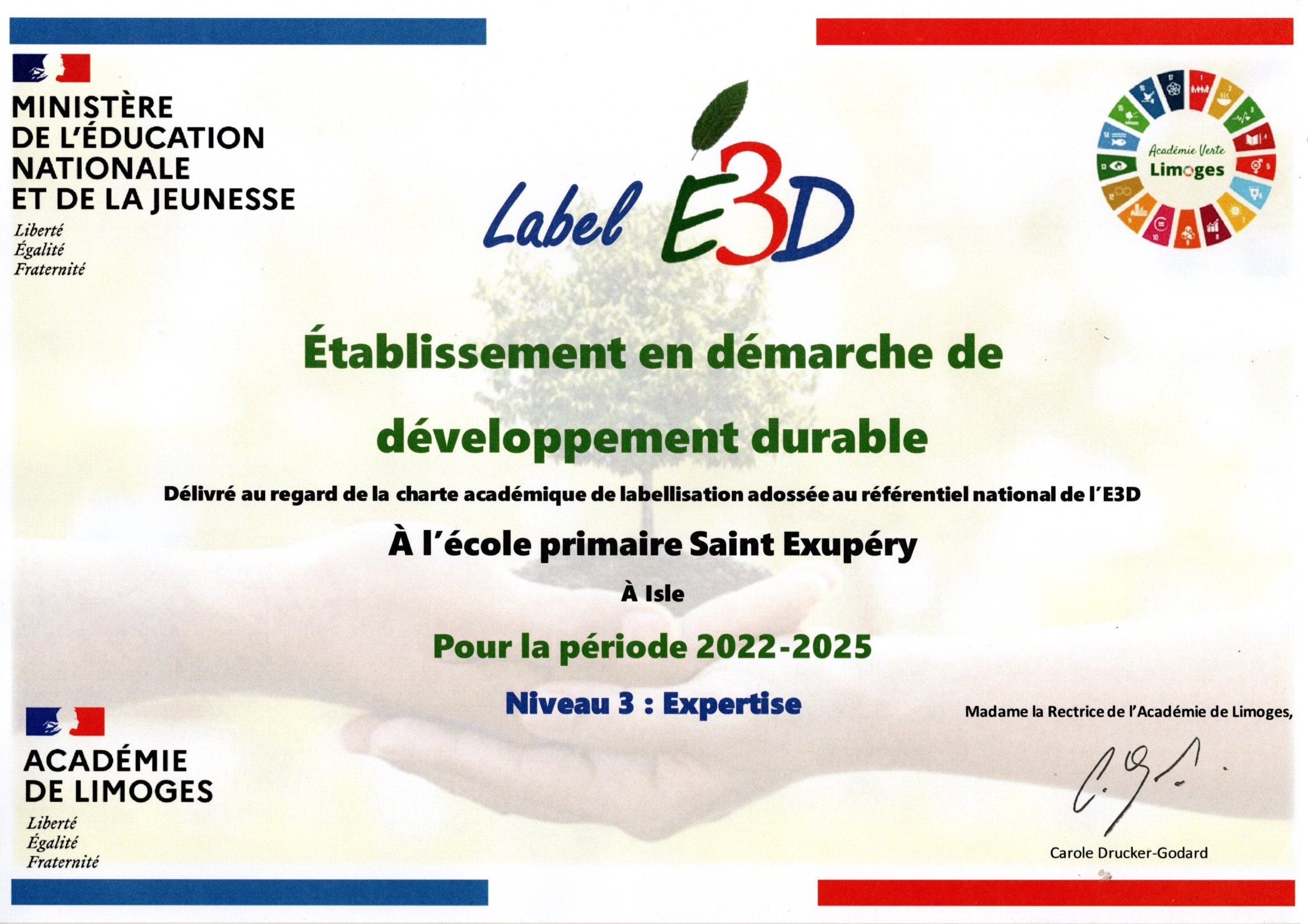 Label E3D niveau 3 – Blog de l'ECOLE Saint Exupéry – ISLE (87)