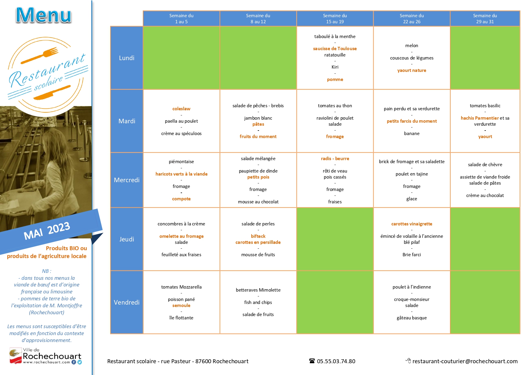 Menus du mois de mai 2023 – Ecole Rochechouart